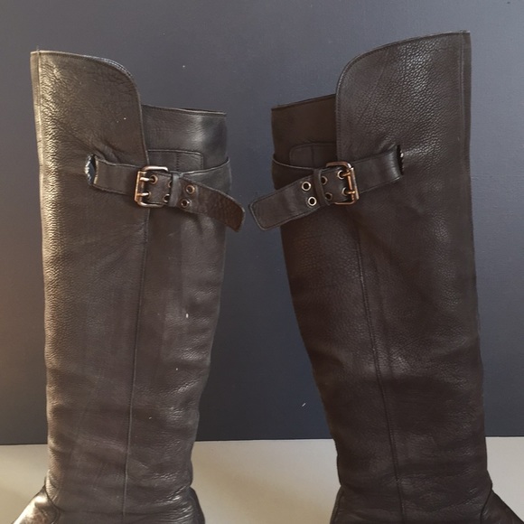 Fendi | Shoes | Fendi Navyblack Pebbled Leather Riding Boots | Poshmark